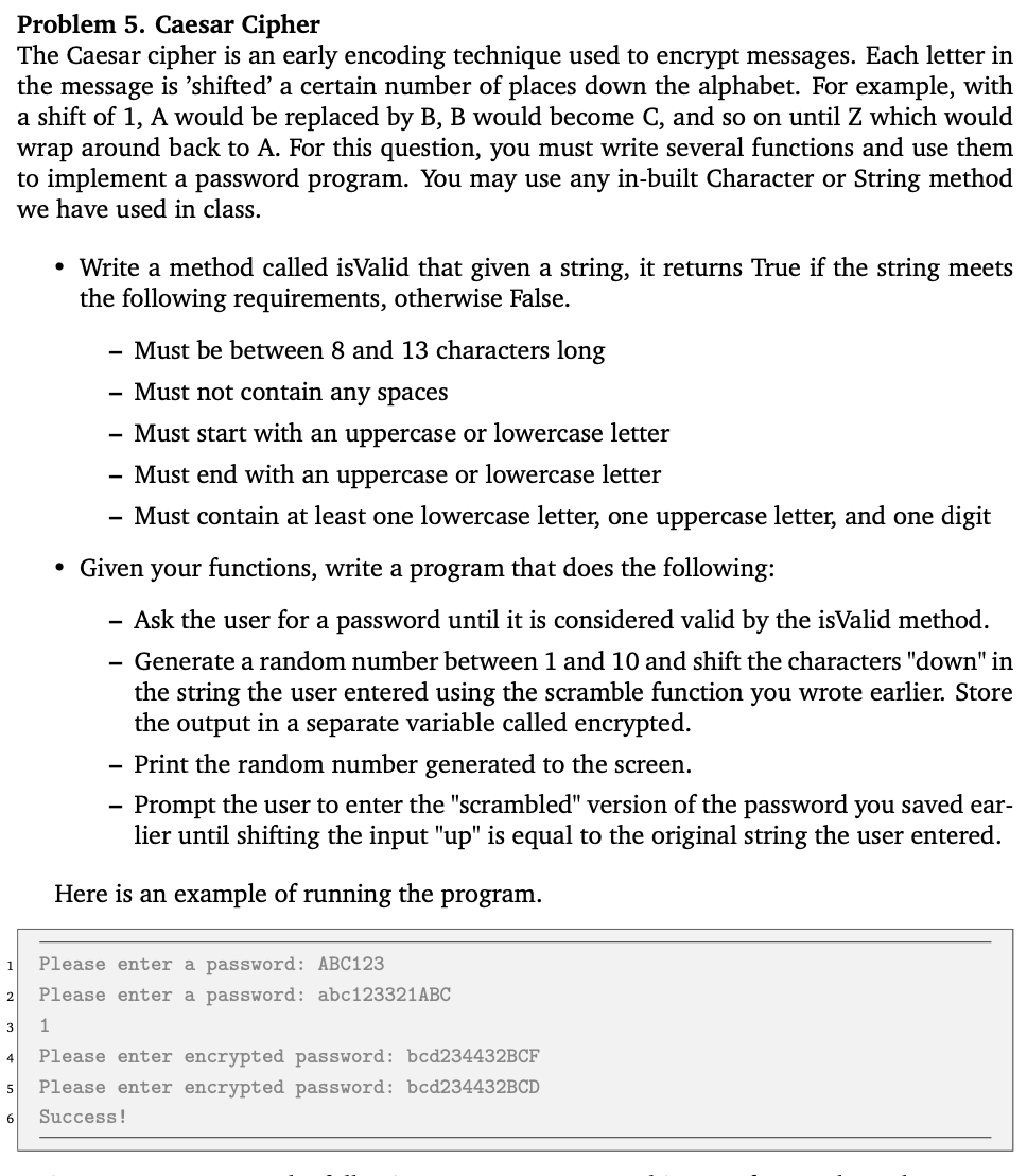 Solved Problem 5 Caesar Cipher The Caesar Cipher Is An 