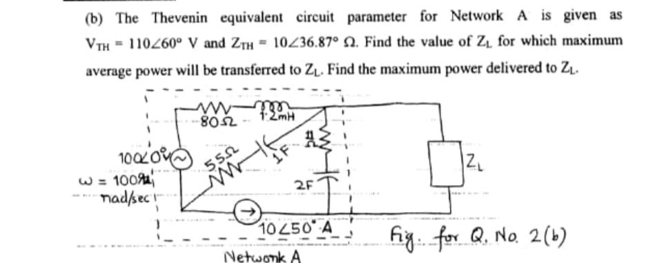 Solved (b) The Thevenin equivalent circuit parameter for | Chegg.com