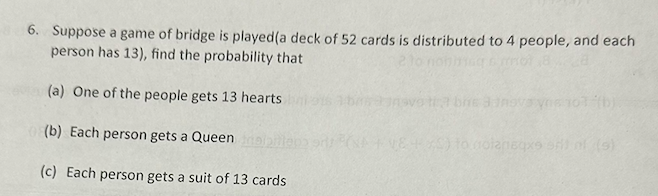 Solved 6. Suppose a game of bridge is played(a deck of 52 | Chegg.com