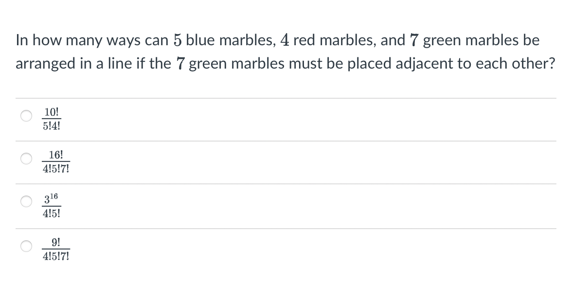 Solved In how many ways can 5 blue marbles, 4 red marbles, | Chegg.com