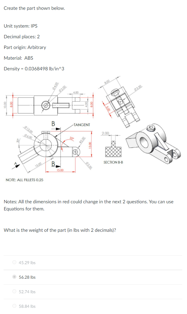 Solved Create the part shown below. Unit system: IPS Decimal | Chegg.com