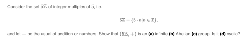 Solved Consider the set 5Z of integer multiples of 5, i.e. | Chegg.com
