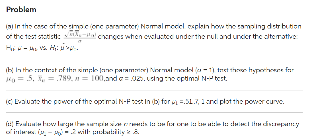 Solved (a) In the case of the simple (one parameter) Normal | Chegg.com