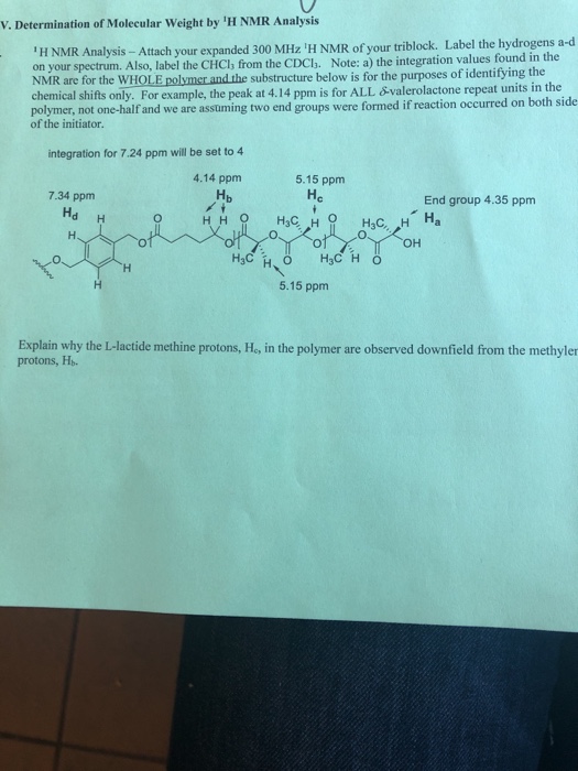Solved V. Determination of Molecular Weight by 'H NMR | Chegg.com