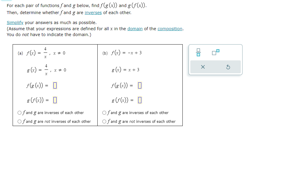 Solved For each pair of functions f and g below, find | Chegg.com