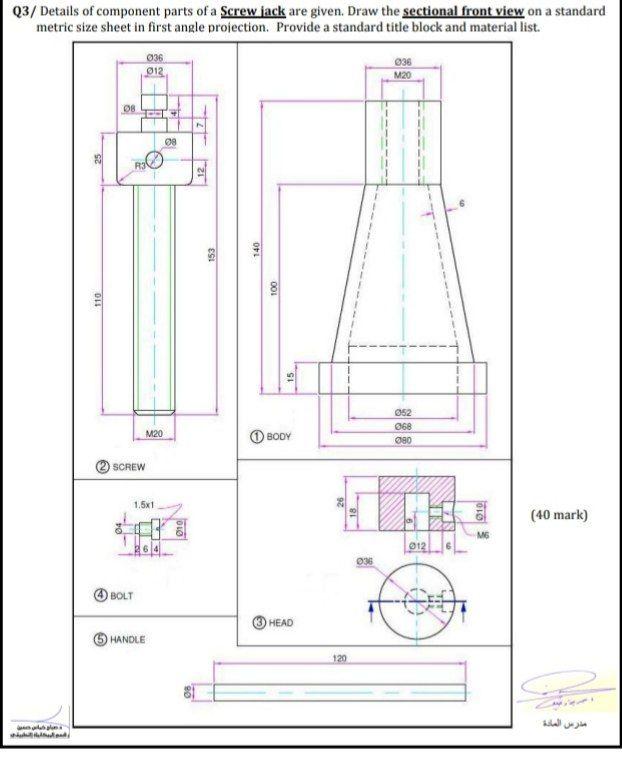 Solved Q3/ Details of component parts of a Screw jack are | Chegg.com