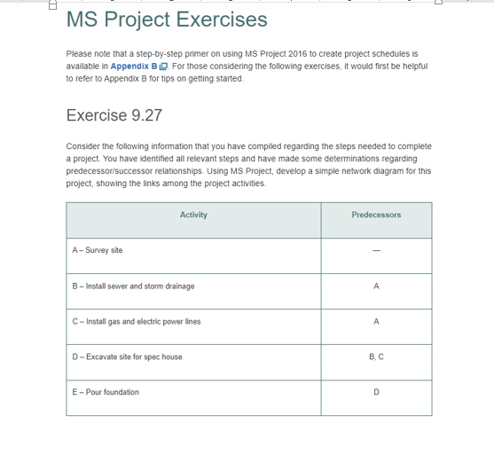 Solved MS Project Exercises Please note that a step-by-step | Chegg.com