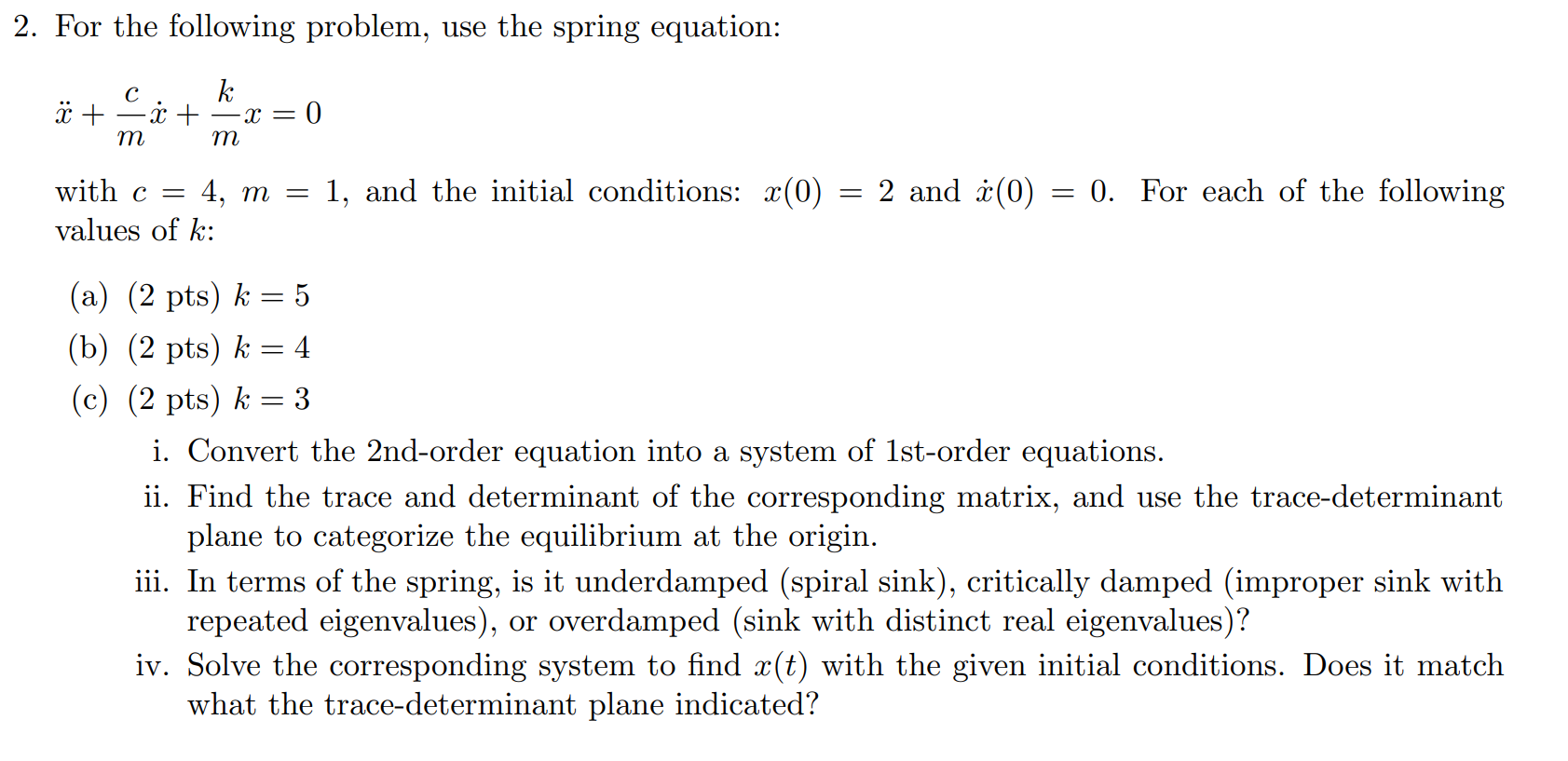 Solved 2. For the following problem, use the spring | Chegg.com