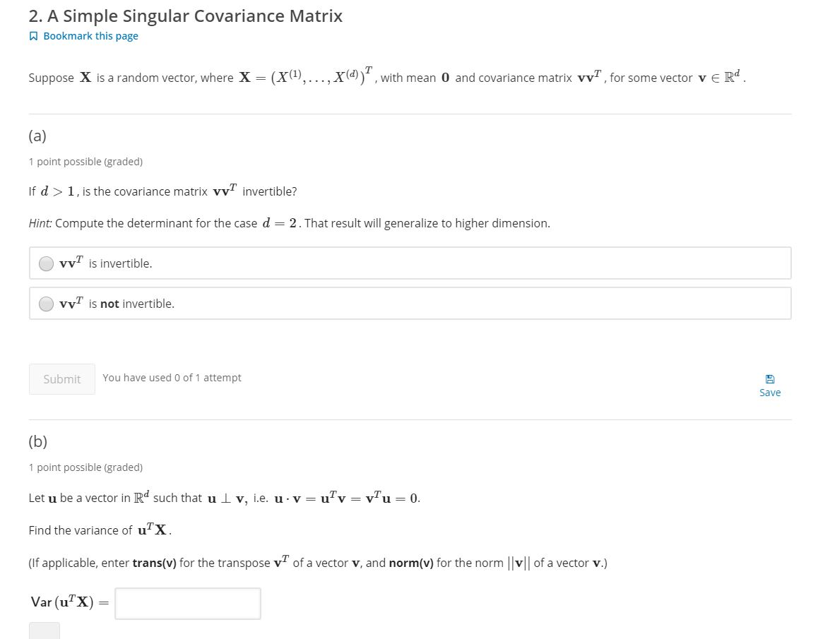 2 A Simple Singular Covariance Matrix Bookmark This