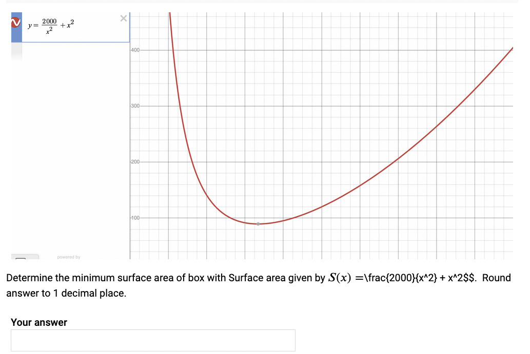 Solved y=x22000+x2 Determine the minimum surface area of box | Chegg.com