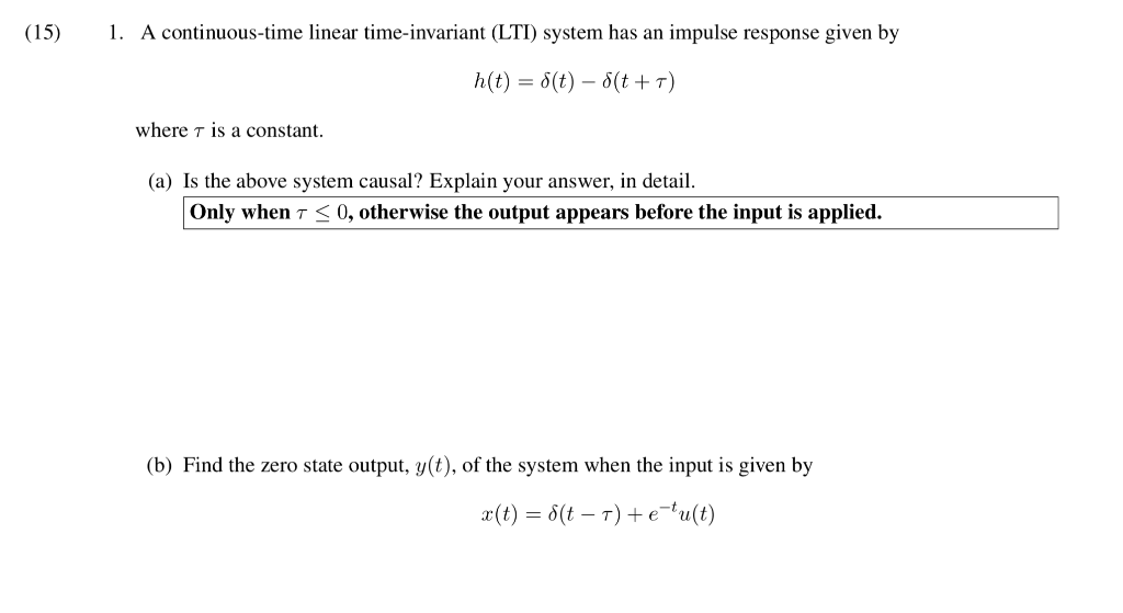 Solved 15 1 A Continuous Time Linear Time Invariant Lti