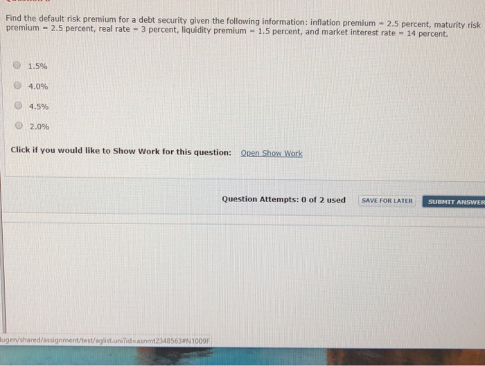 Solved Find the default risk premium for a debt security | Chegg.com