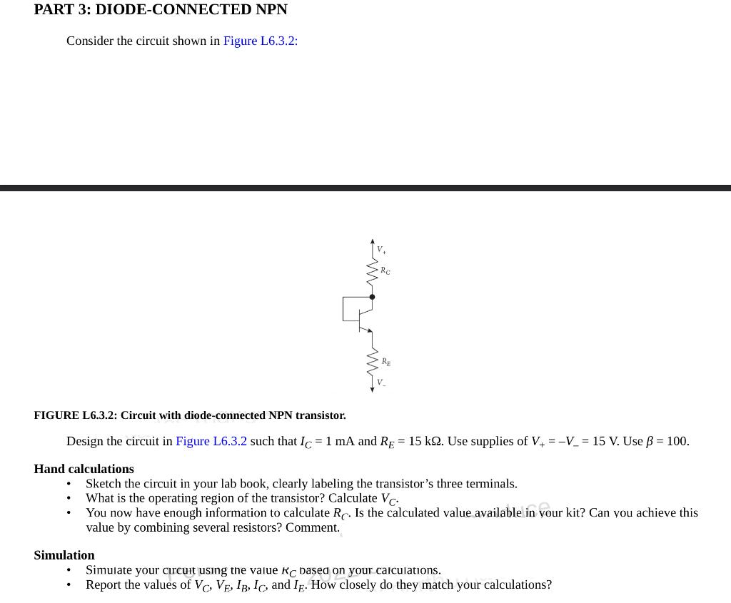 Solved PART 3: DIODE-CONNECTED NPN Consider the circuit | Chegg.com