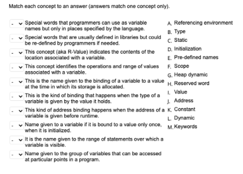 Solved Match each concept to an answer (answers match one | Chegg.com