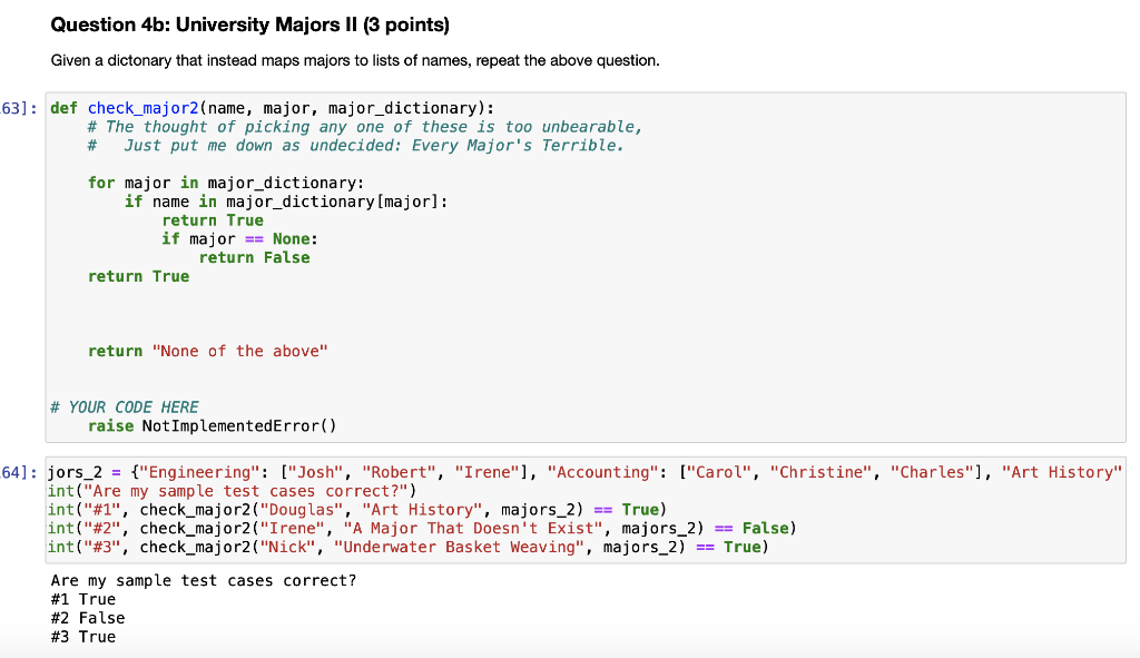 Solved The second test keeps showing False How can I get all | Chegg.com