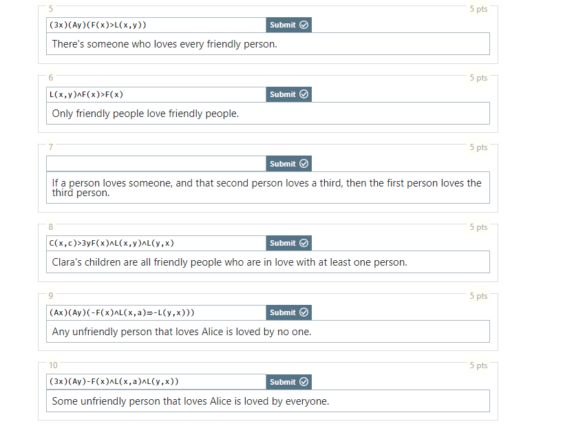 Symbolizations in FOL Please use the following | Chegg.com