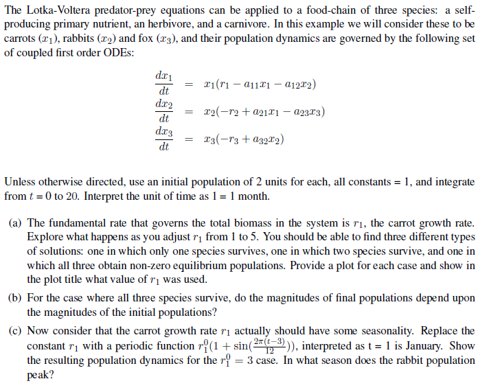 The Lotka-Voltera predator-prey equations can be | Chegg.com