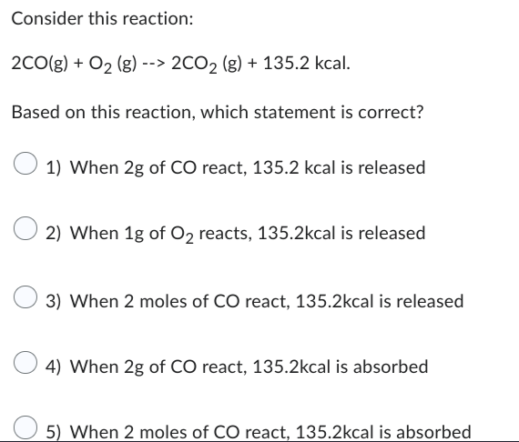 Solved Consider this reaction: 2CO(g)+O2( g)−−>2CO2( | Chegg.com