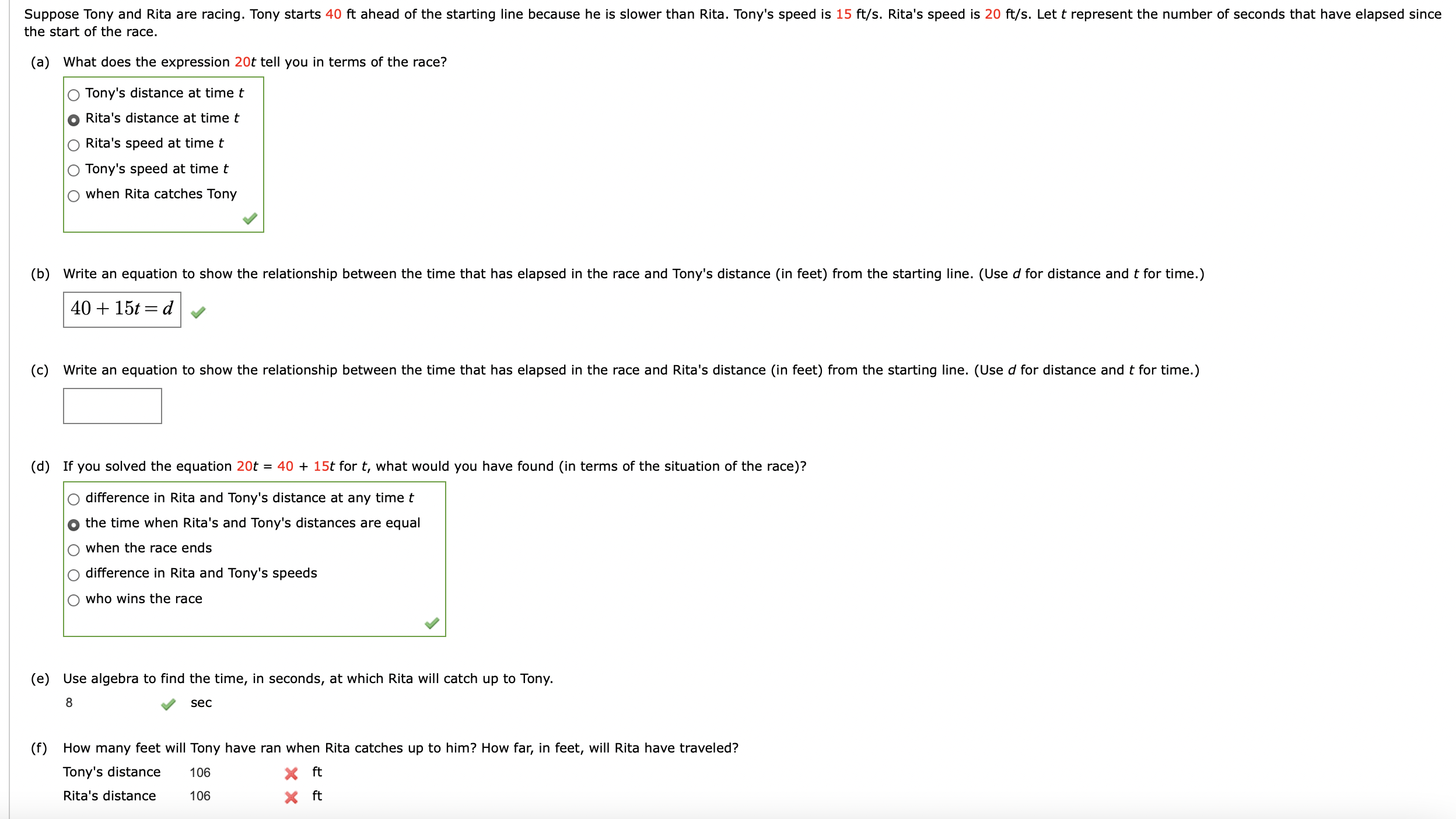 Solved the start of the race. (a) What does the expression | Chegg.com