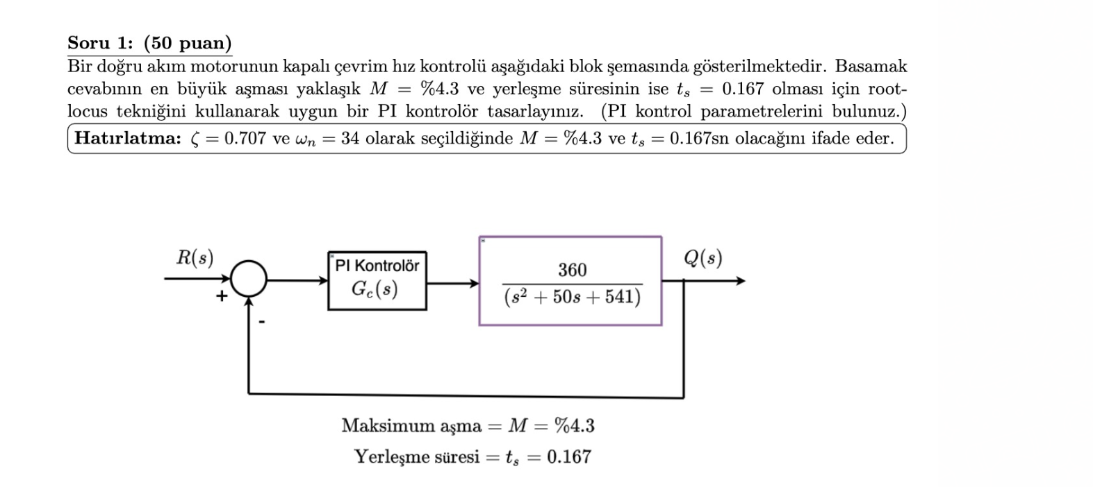 Solved Closed loop speed control of a direct current motor | Chegg.com