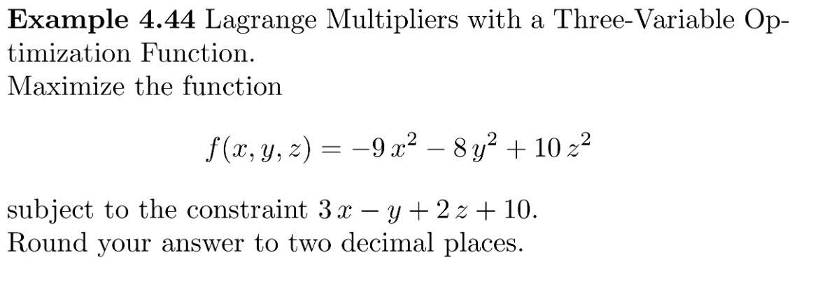 Solved Example 4.44 Lagrange Multipliers with a | Chegg.com