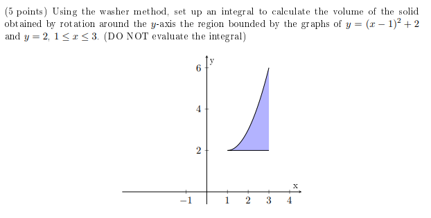 Solved (5 points) Using the washer method, set up an | Chegg.com