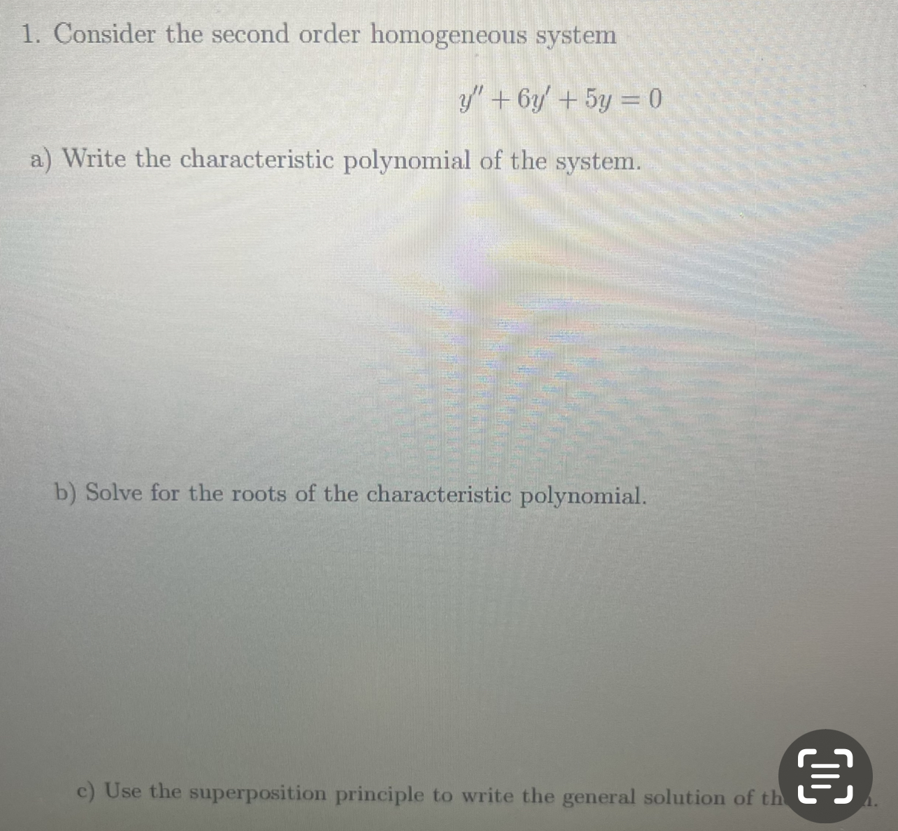 Solved 1. Consider the second order homogeneous system | Chegg.com