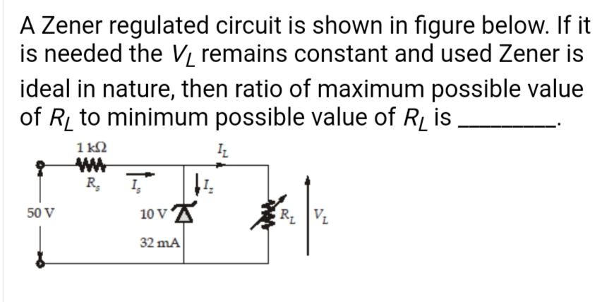 Solved A Zener regulated circuit is shown in figure below. | Chegg.com