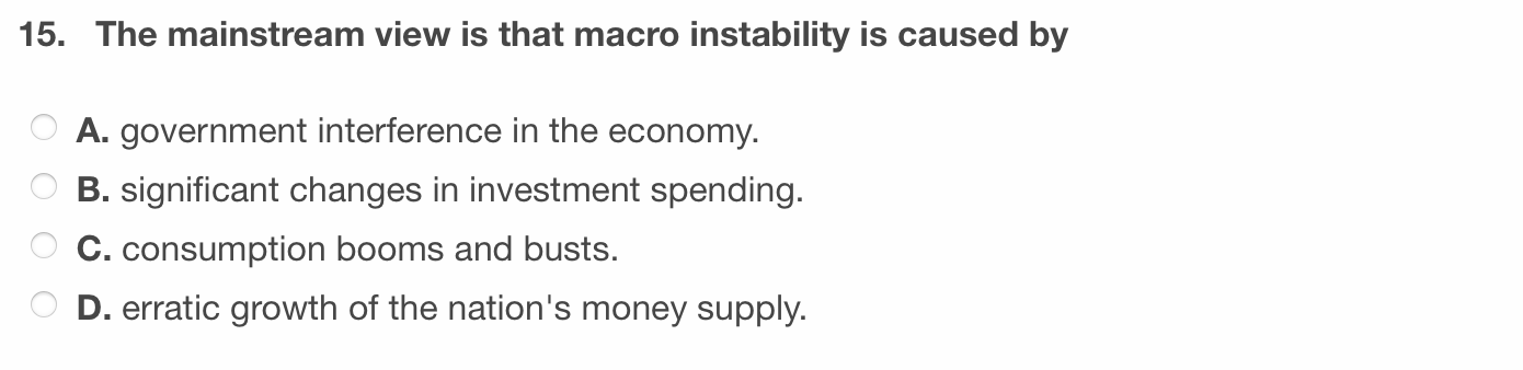 Solved 5. The mainstream view is that macro instability is | Chegg.com