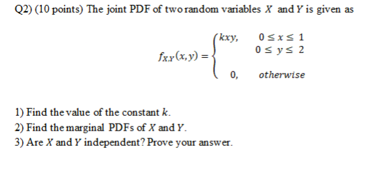 Solved Q2) (10 points) The joint PDF of two random variables | Chegg.com
