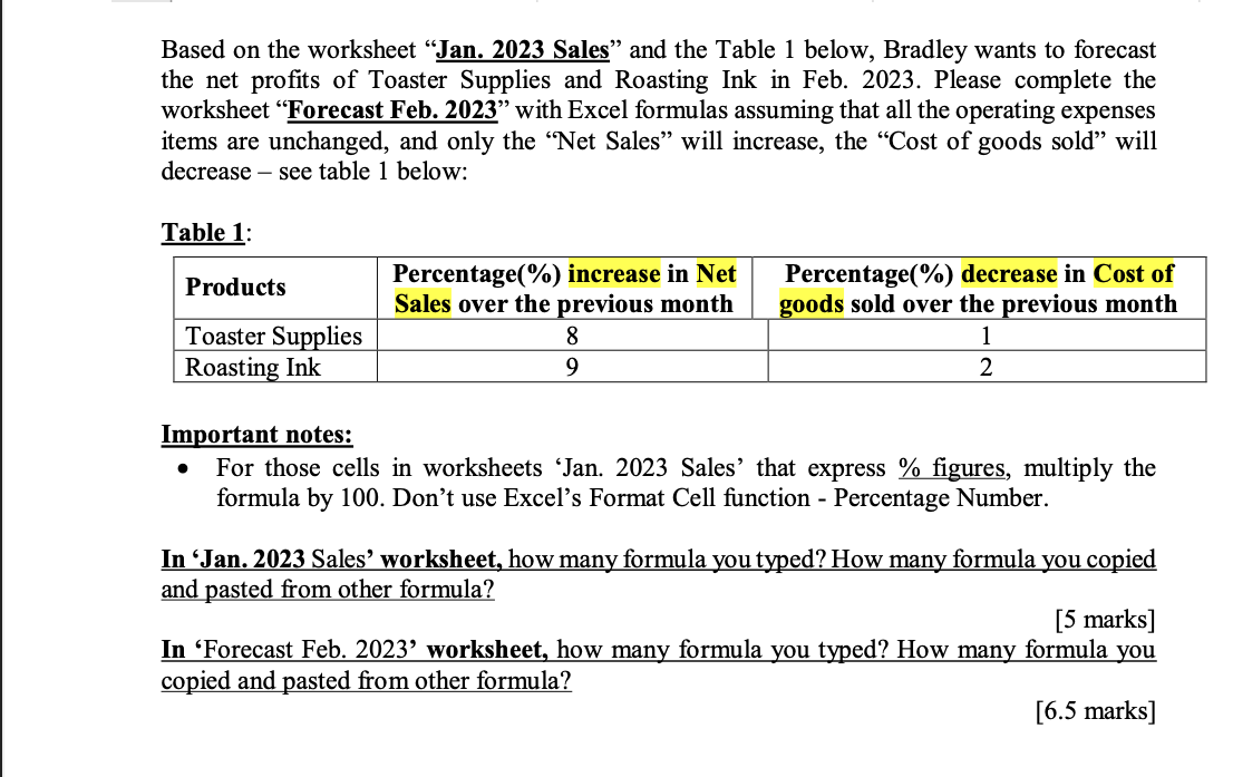Solved Part 2: (20 marks) (write Excel formula only) Please | Chegg.com