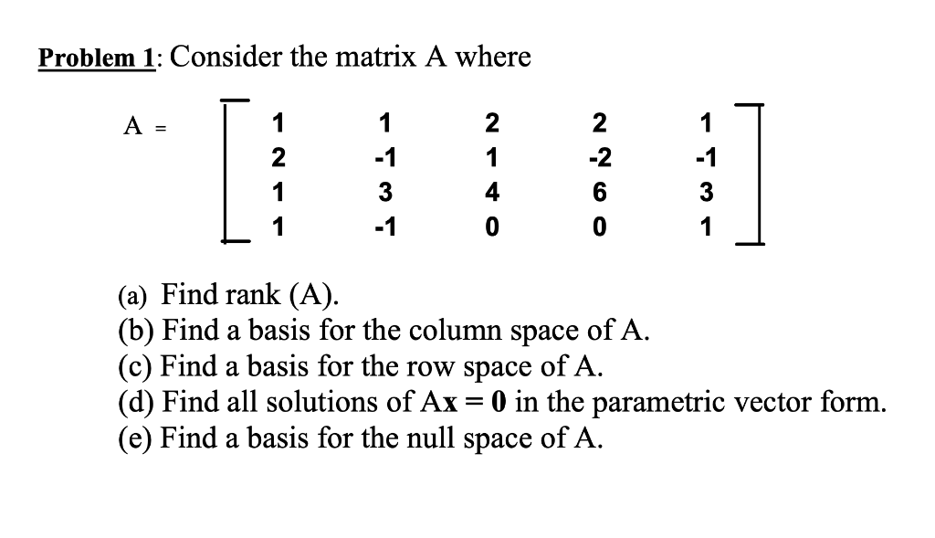 Solved Problem 1: Consider the matrix A where A = 1 2 1 4 2 | Chegg.com
