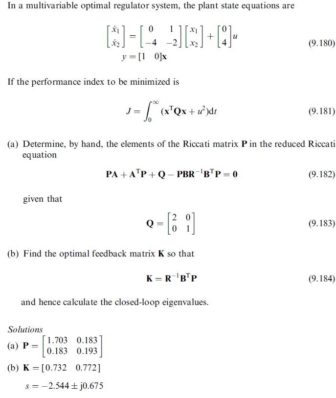 Solved In a multivariable optimal regulator system, the | Chegg.com
