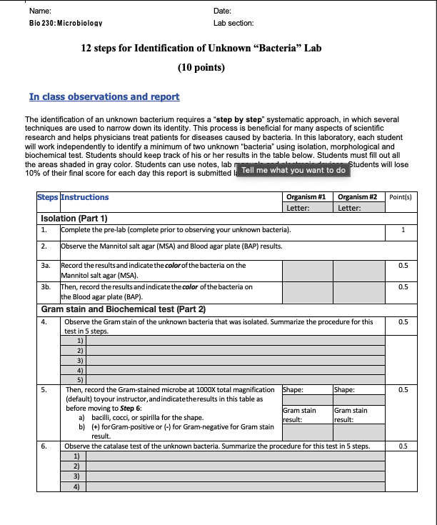 Solved Name: Date: Bio 230: Microbiology Lab section: 12 | Chegg.com