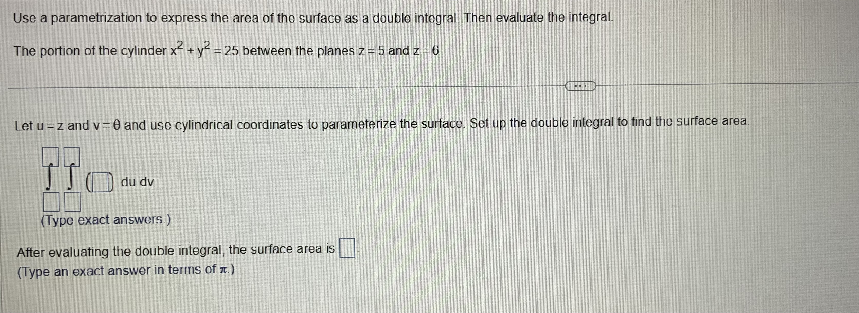 Solved Use a parametrization to express the area of the | Chegg.com