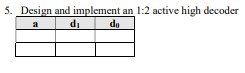 Solved 5. Design and implement an 1:2 active high decoder | Chegg.com