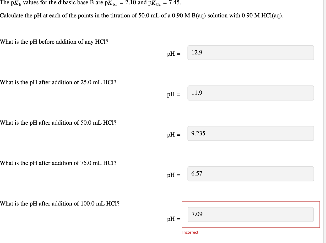 Solved The pKb values for the dibasic base B are pKb1=2.10 | Chegg.com