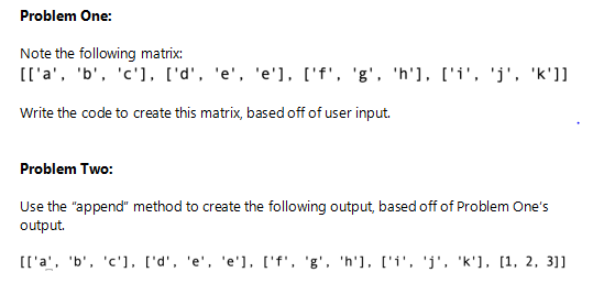 Solved Problem One: Note the following matrix: [['a', 'b', | Chegg.com