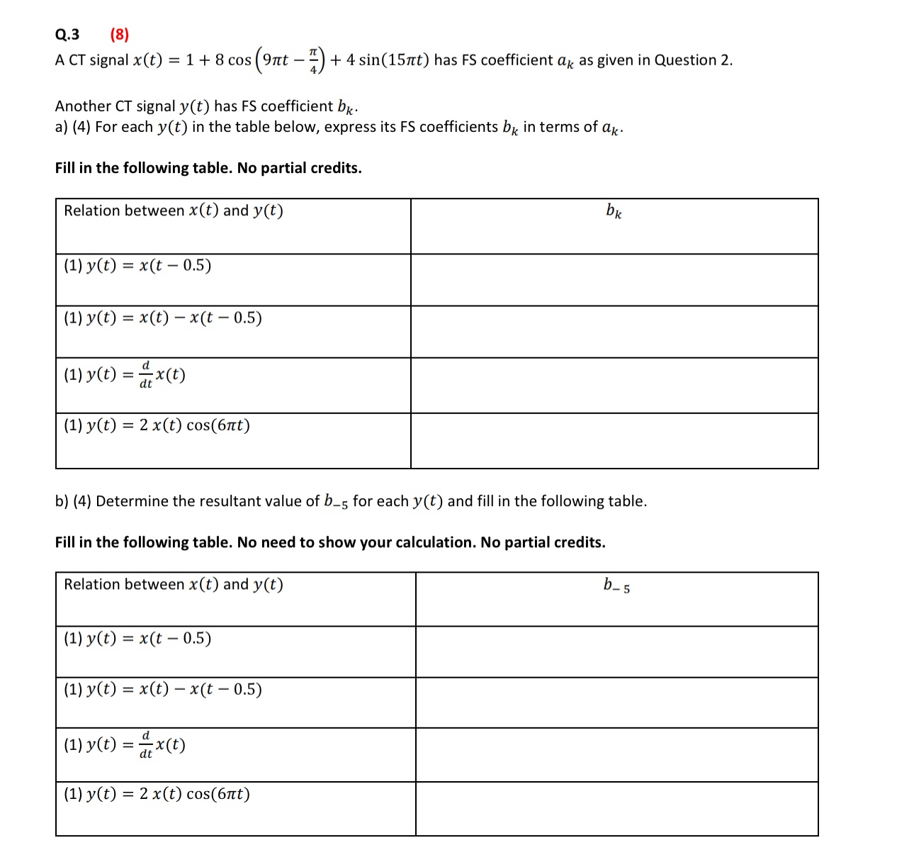 Solved Q.3 (8) A CT signal x(t)=1+8cos(9πt−4π)+4sin(15πt) | Chegg.com