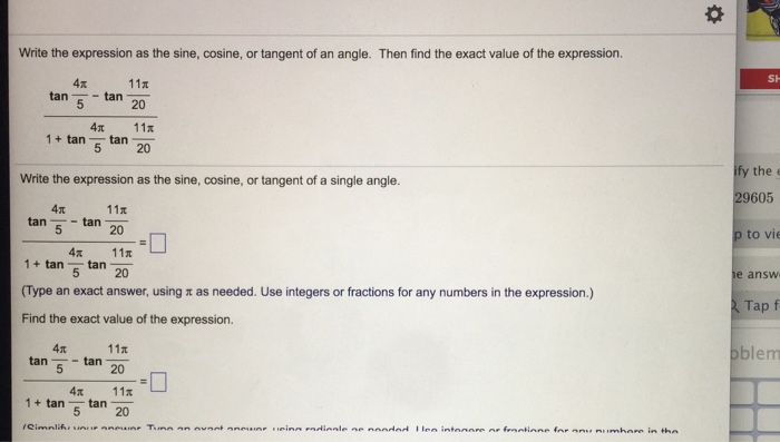 Solved Write the expression as the sine, cosine, or tangent | Chegg.com