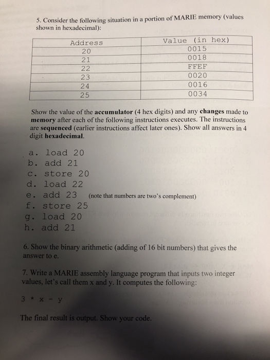 (Solved) : 5 Consider Following Situation Portion Marie Memory Values ... (Solved) : 5 Consider Following Situation Portion Marie Memory Values ...