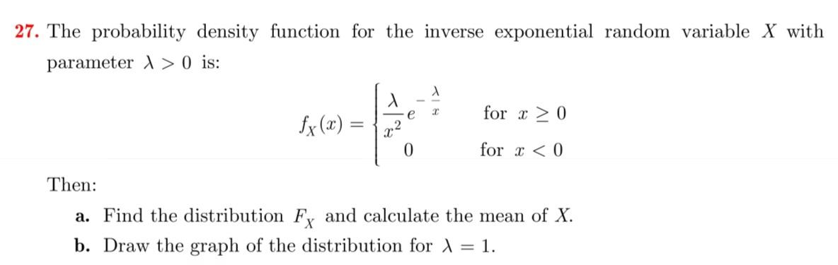 27. The probability density function for the inverse | Chegg.com