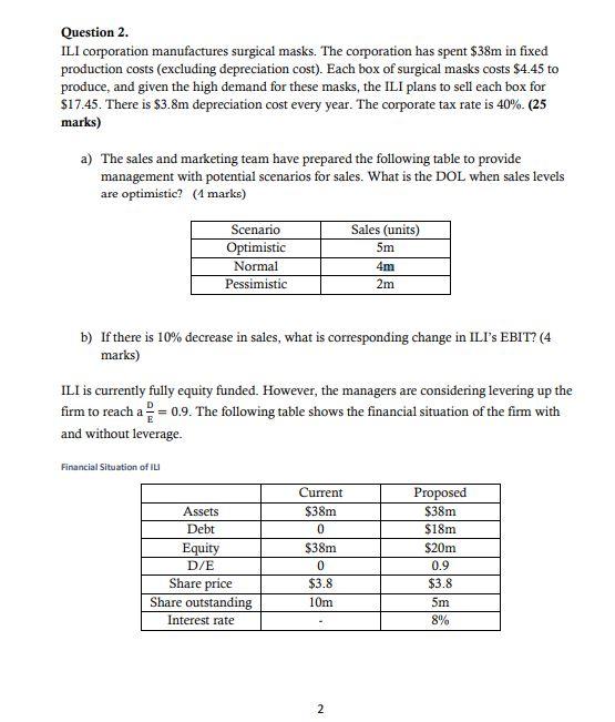 Solved Question 2. ILI corporation manufactures surgical | Chegg.com