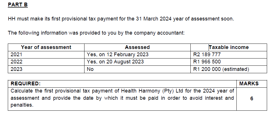 Solved HH must make its first provisional tax payment for | Chegg.com
