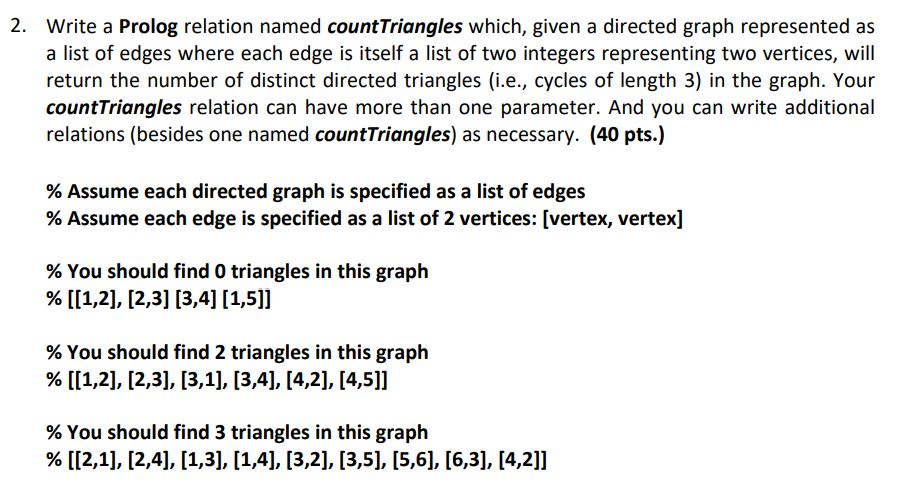 2. Write a Prolog relation named countTriangles | Chegg.com