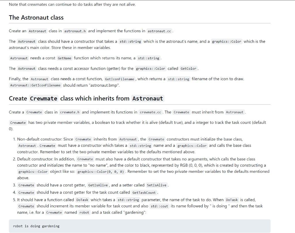 Solved Using C++, and files main.cc, astronaut.cc, | Chegg.com