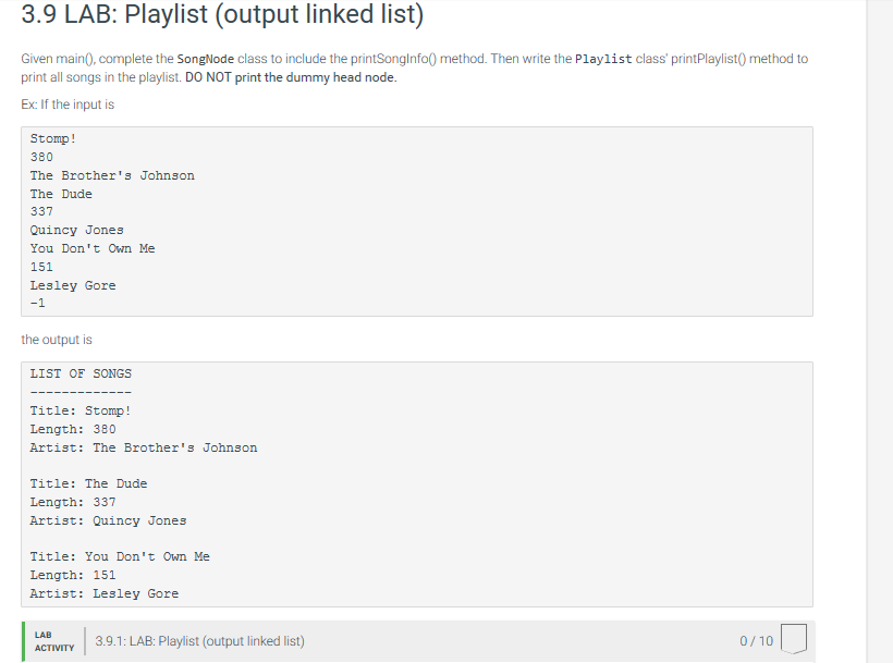 (Solved) : 39 Lab Playlist Output Linked List Given Main Complete ... (Solved) : 39 Lab Playlist Output Linked List Given Main Complete ...