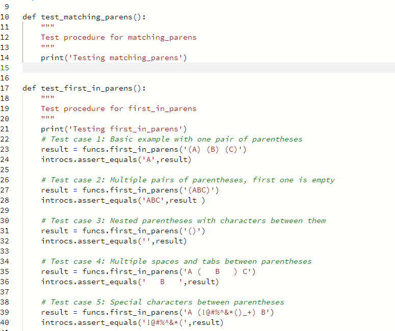Solved 7. Add Tests for matching_parens The function is new, | Chegg.com