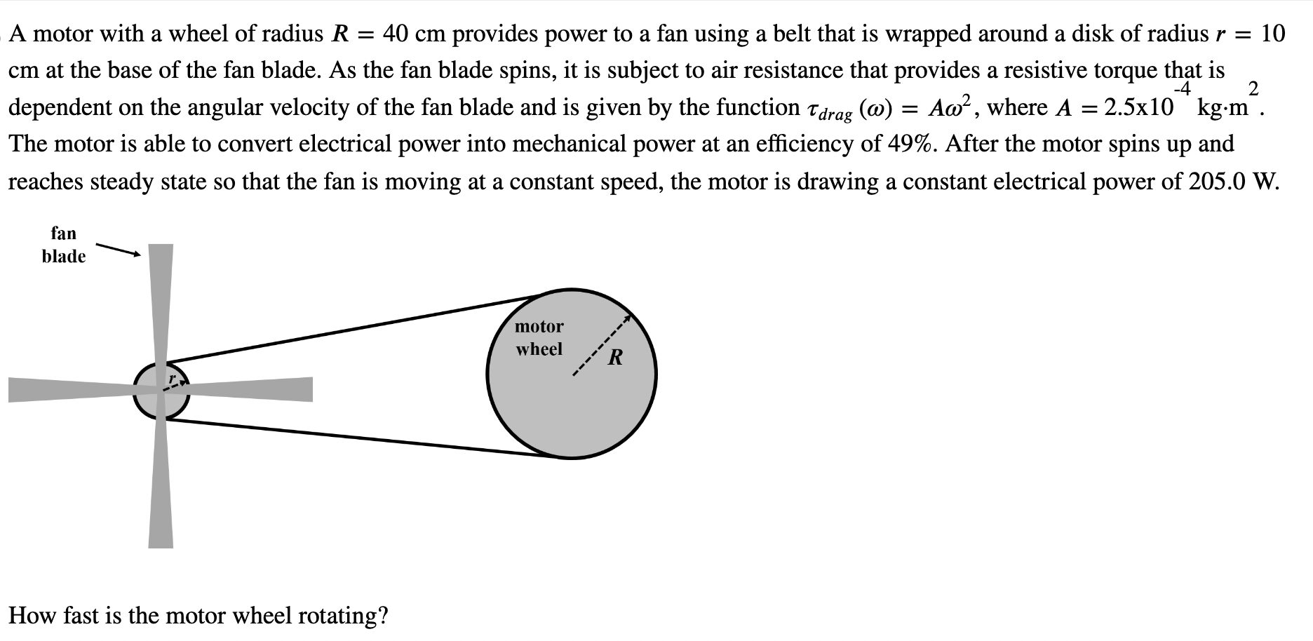 Solved A motor with a wheel of radius R=40 cm provides power | Chegg.com