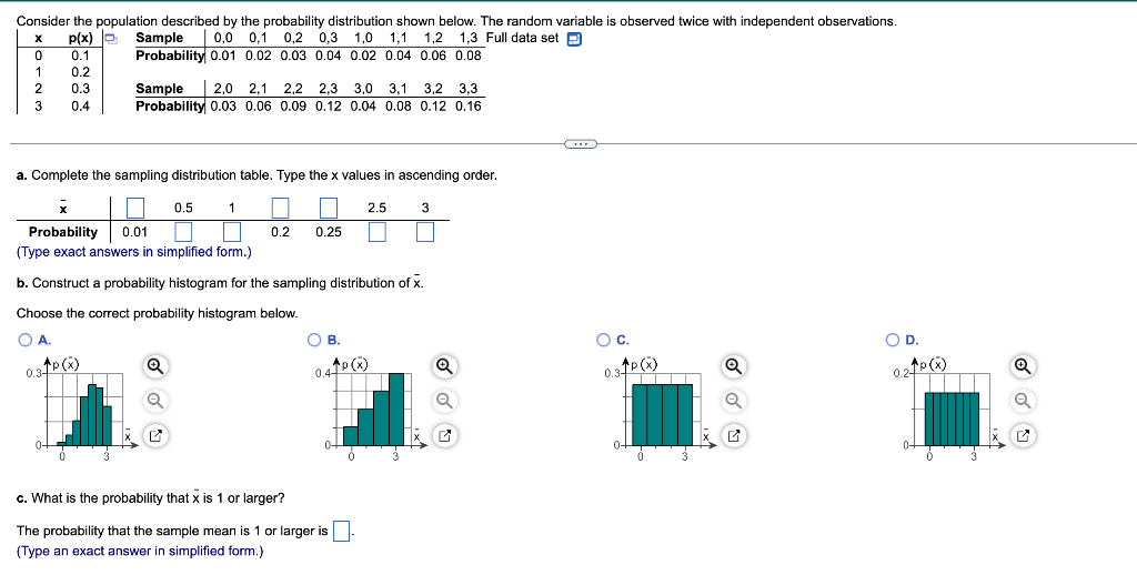 Solved a. Complete the sampling distribution table. Type the | Chegg.com